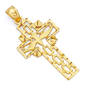 14k real yellow gold religious cross with holy spirit dove charm pendant