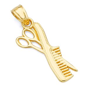 14k real yellow gold scissors & comb charm pendant