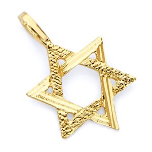 14k real yellow gold star of david charm pendant