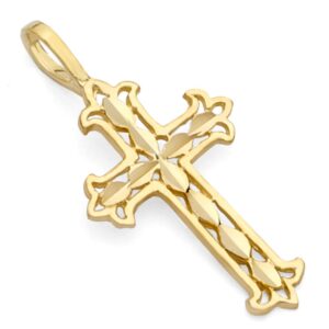 14k real yellow gold religious cross charm pendant