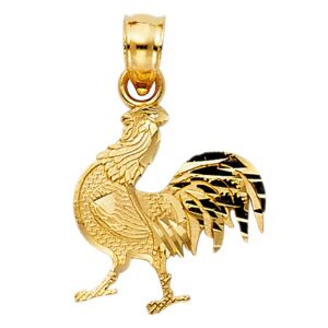 14k real yellow gold rooster charm pendant