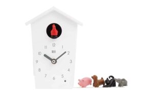 kookoo animalhouse white, small cuckoo clock with 5 farm animals sounds (natural field recordings)