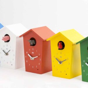 KOOKOO AnimalHouse white, small cuckoo clock with 5 farm animals sounds (natural field recordings)