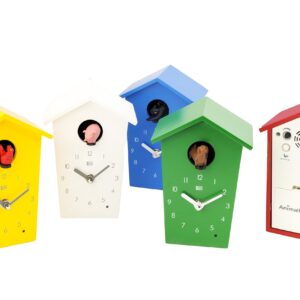 KOOKOO AnimalHouse white, small cuckoo clock with 5 farm animals sounds (natural field recordings)