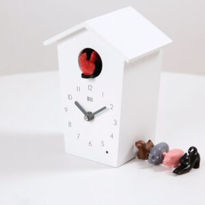 KOOKOO AnimalHouse white, small cuckoo clock with 5 farm animals sounds (natural field recordings)