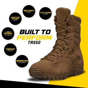 Tactical Research Khyber TR550 8 Inch Combat Boots for Men - Lightweight Hot Weather Multi-Terrain Army OCP ACU Coyote Brown Leather and Nylon with Vibram Traction Outsole, Coyote - 8