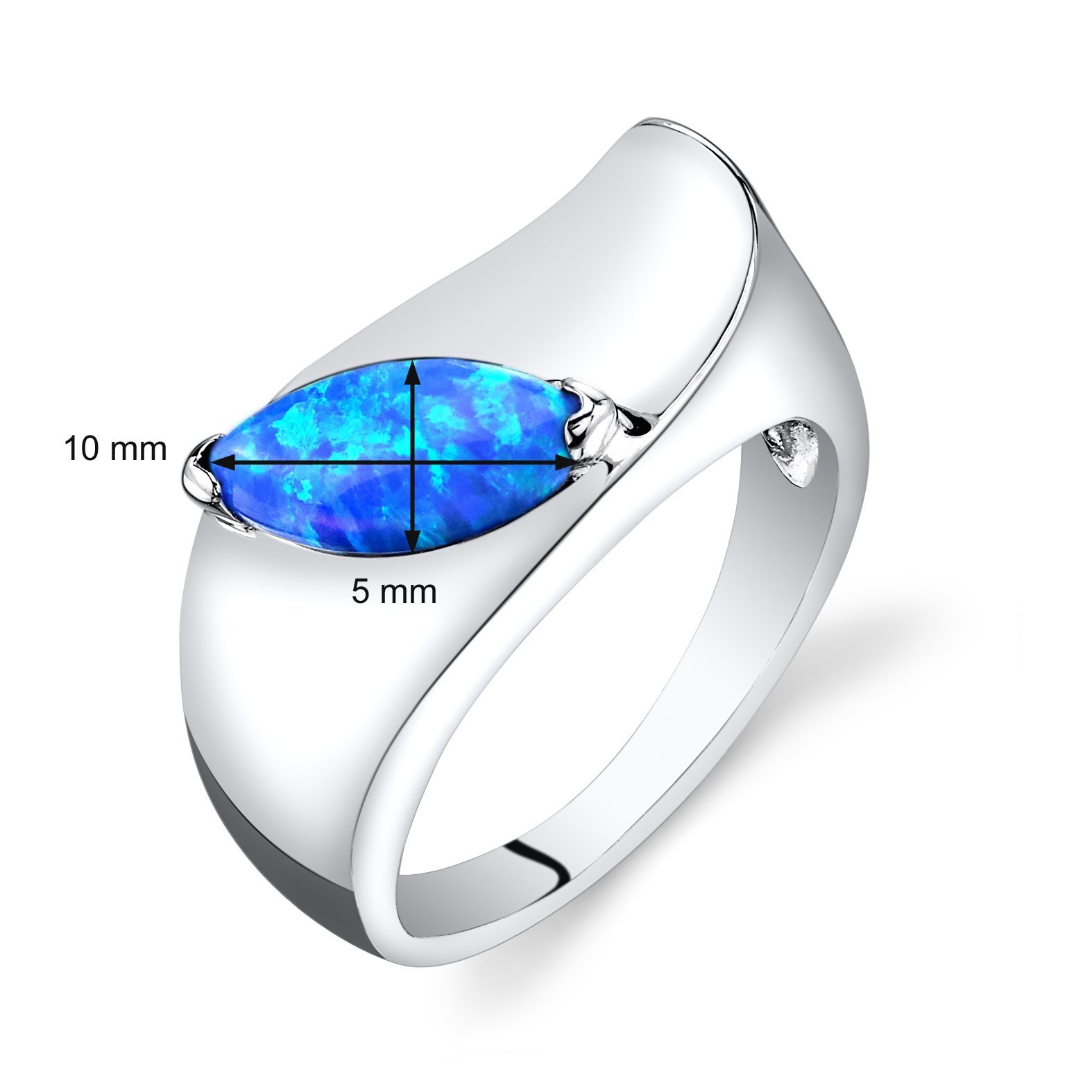 PEORA Created Blue Fire Opal Museum Solitaire Ring for Women 925 Sterling Silver, 0.75 Carat Marquise Shape 10x5mm, Size 9