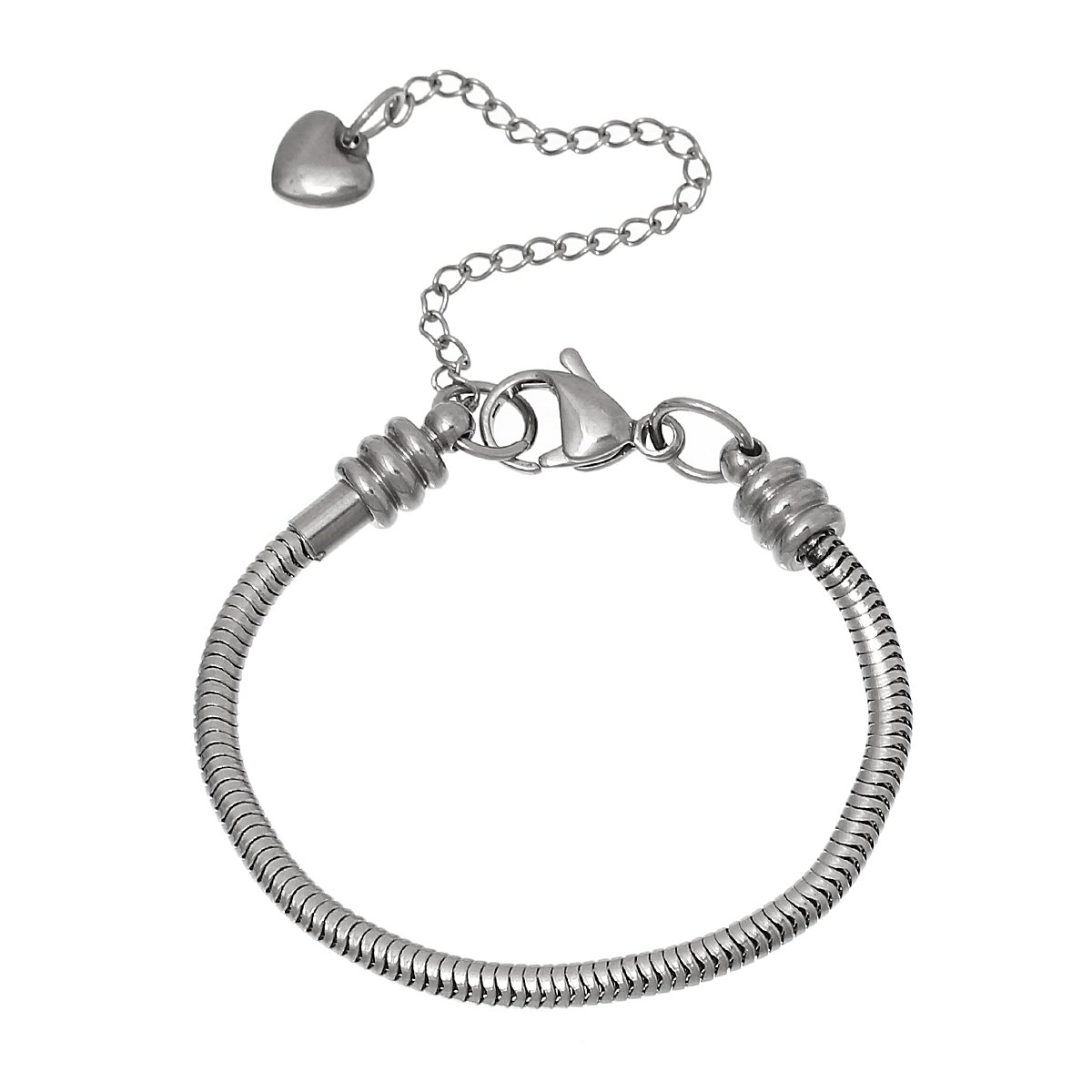 Sexy Sparkles European Bracelets Silver Tone Heart Lobster Clasp 16.0cm(6 2/8)