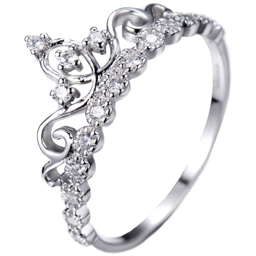 Guliette Verona Dainty Rhodium-plated Sterling Silver Princess Crown Ring