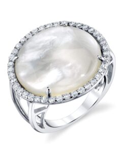 the pearl source genuine white cultured mother of pearl & cubic zirconia camelia ring for women