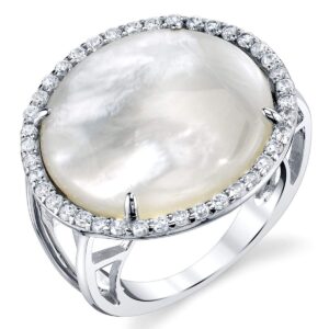 The Pearl Source Genuine White Cultured Mother of Pearl & Cubic Zirconia Camelia Ring for Women