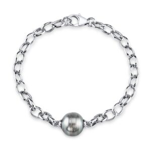 the pearl source 10-11mm genuine baroque black tahitian south sea cultured pearl link bracelet for women