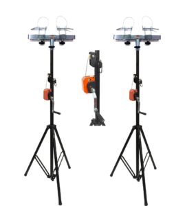 (2) dj pro lighting 10 foot crank light stand & (2) square truss t-bar adapter