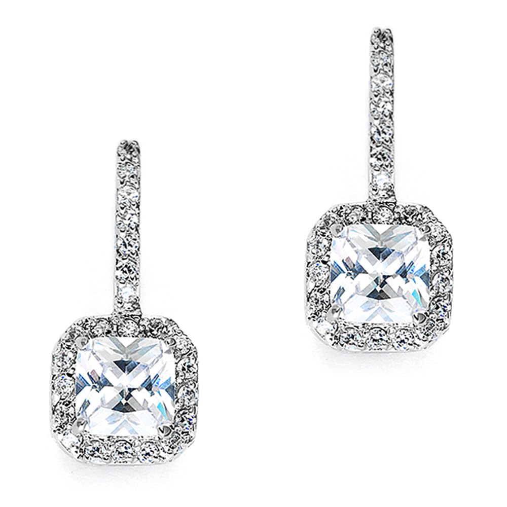 Mariell Radiant-Cut Cubic Zirconia Bridal Earrings, Dangle Earrings for Brides, Wedding Earrings with CZ Crystals, Drop Earrings for Brides, Bridesmaids, Mother of the Bride