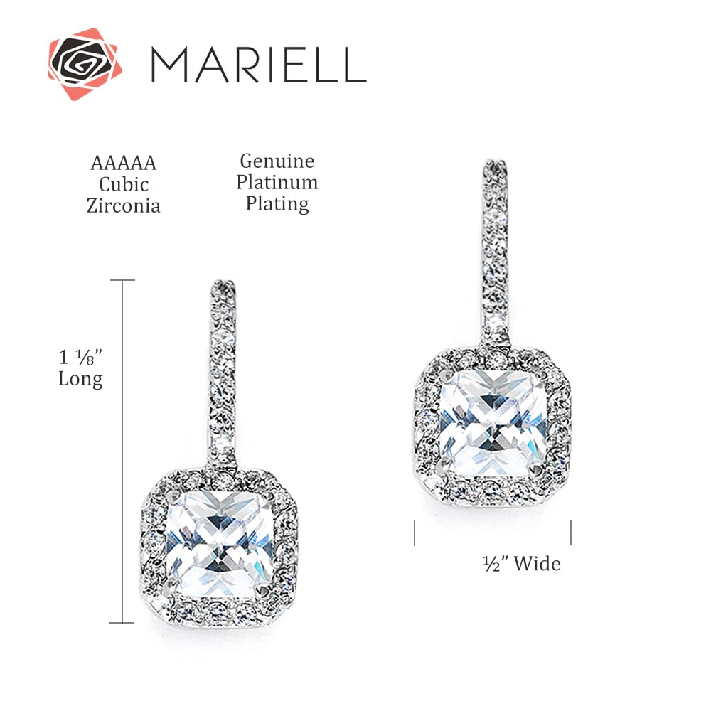 Mariell Radiant-Cut Cubic Zirconia Bridal Earrings, Dangle Earrings for Brides, Wedding Earrings with CZ Crystals, Drop Earrings for Brides, Bridesmaids, Mother of the Bride