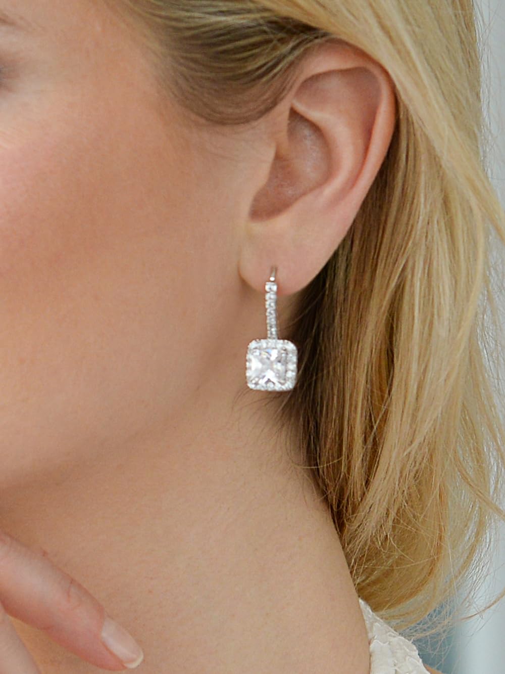 Mariell Radiant-Cut Cubic Zirconia Bridal Earrings, Dangle Earrings for Brides, Wedding Earrings with CZ Crystals, Drop Earrings for Brides, Bridesmaids, Mother of the Bride