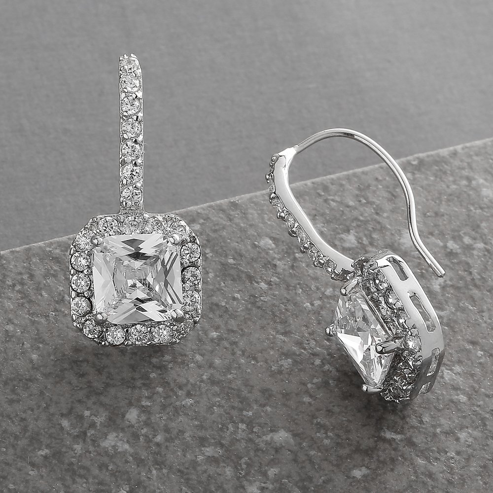 Mariell Radiant-Cut Cubic Zirconia Bridal Earrings, Dangle Earrings for Brides, Wedding Earrings with CZ Crystals, Drop Earrings for Brides, Bridesmaids, Mother of the Bride