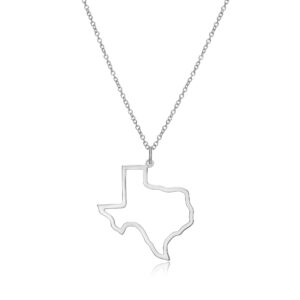 morgan & paige texas state necklace - rhodium plated 925 sterling silver necklace with texas shaped pendant and 18 inch cable chain - hometown state patriotic necklace for women