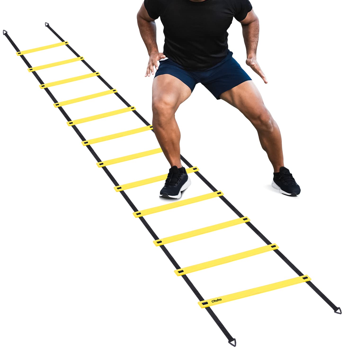 Ohuhu Agility Ladder Speed Training Equipment 12 Rung Exercise Ladders with Ground Stakes for Soccer Football Boxing Footwork Sports Feet Fitness Training Ladder with Carry Bag Yellow or Blue