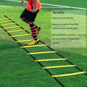 Ohuhu Agility Ladder Speed Training Equipment 12 Rung Exercise Ladders with Ground Stakes for Soccer Football Boxing Footwork Sports Feet Fitness Training Ladder with Carry Bag Yellow or Blue