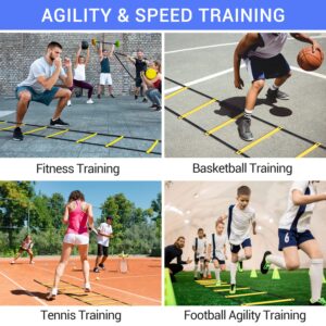 Ohuhu Agility Ladder Speed Training Equipment 12 Rung Exercise Ladders with Ground Stakes for Soccer Football Boxing Footwork Sports Feet Fitness Training Ladder with Carry Bag Yellow or Blue