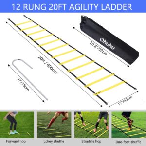 Ohuhu Agility Ladder Speed Training Equipment 12 Rung Exercise Ladders with Ground Stakes for Soccer Football Boxing Footwork Sports Feet Fitness Training Ladder with Carry Bag Yellow or Blue