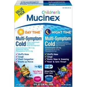 mucinex children's multi-symptom, day/night liquid, berry, 8oz