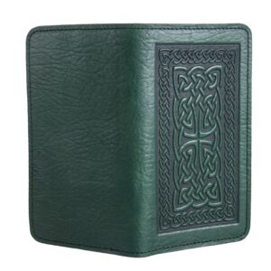 Oberon Design Celtic Braid Embossed Genuine Leather Checkbook Cover, 3.5x6.5 Inches, Green, Made in the USA