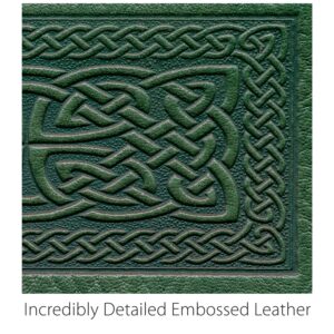 Oberon Design Celtic Braid Embossed Genuine Leather Checkbook Cover, 3.5x6.5 Inches, Green, Made in the USA