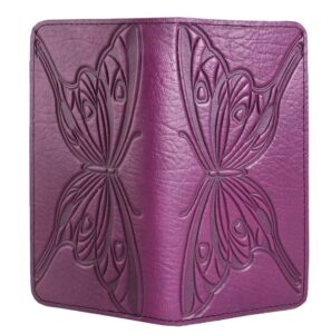 oberon design butterfly embossed genuine leather checkbook cover, 3.5x6.5 inches, orchid, made in the usa