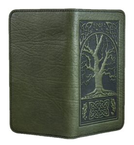 oberon design celtic oak embossed genuine leather checkbook cover, 3.5x6.5 inches, fern color, made in the usa