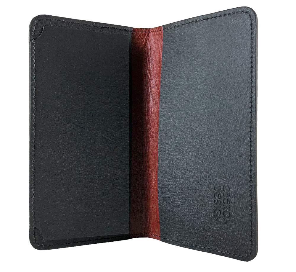 Oberon Design Cloud Dragon Embossed Genuine Leather Checkbook Cover, 3.5x6.5 Inches, Red, Made in the USA