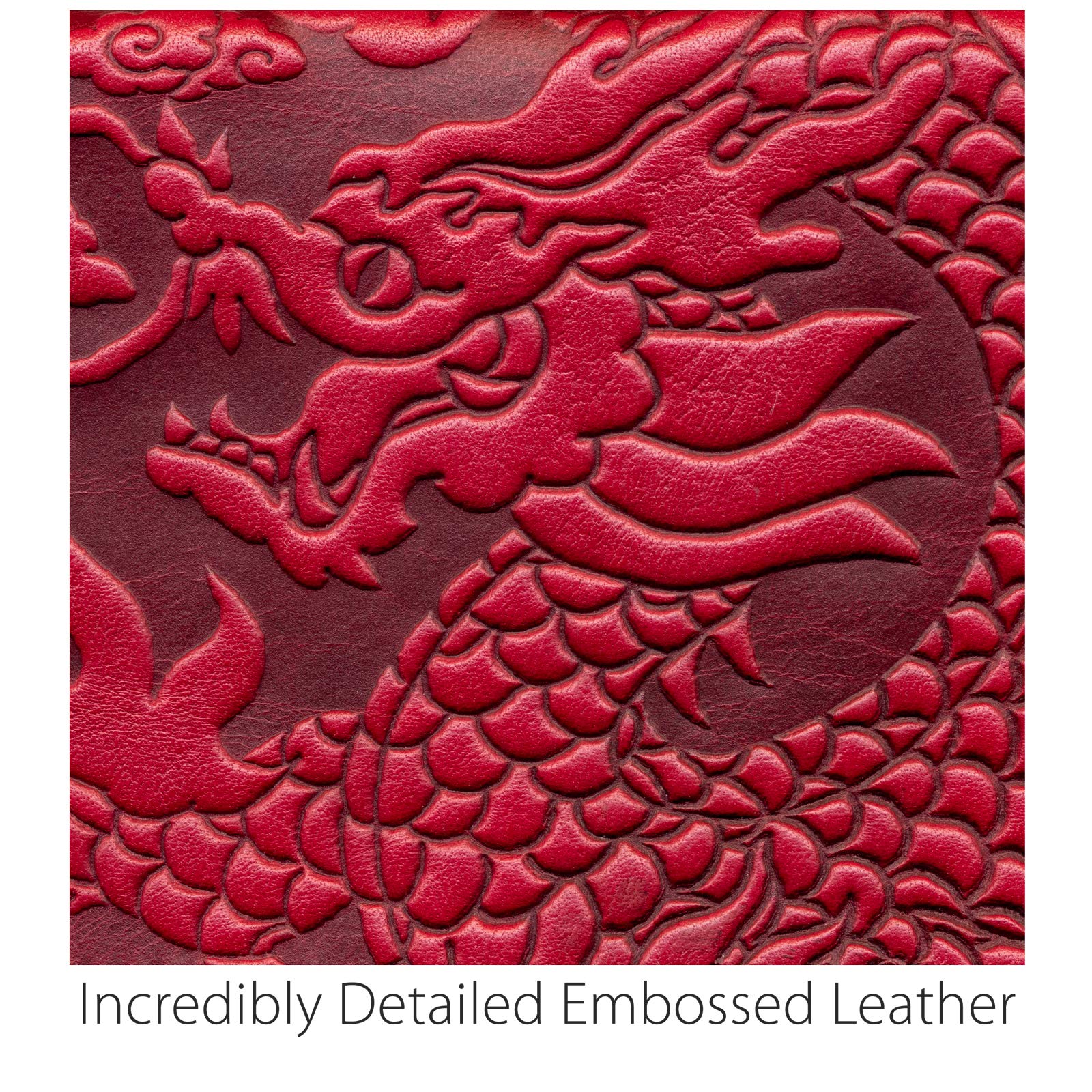 Oberon Design Cloud Dragon Embossed Genuine Leather Checkbook Cover, 3.5x6.5 Inches, Red, Made in the USA