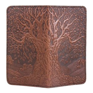 oberon design tree of life embossed genuine leather checkbook holder cover, 3.5 x 6.5 inches, saddle color, made in the usa