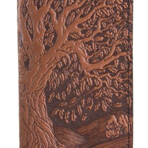 Oberon Design Tree of Life Embossed Genuine Leather Checkbook Holder Cover, 3.5 x 6.5 Inches, Saddle Color, Made in the USA