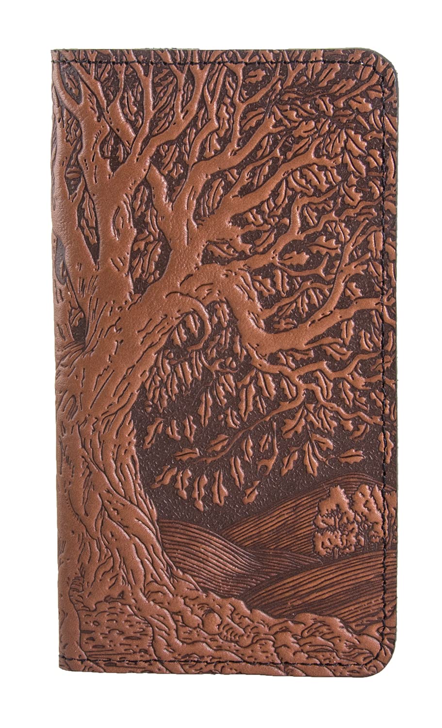 Oberon Design Tree of Life Embossed Genuine Leather Checkbook Holder Cover, 3.5 x 6.5 Inches, Saddle Color, Made in the USA