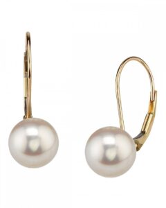 the pearl source 14k gold 7-8mm aaaa quality round white freshwater cultured pearl leverback earrings for women