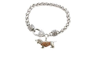 sports accessory store dachshund weenie dog breed silver brown crystal charm bracelet jewelry gift