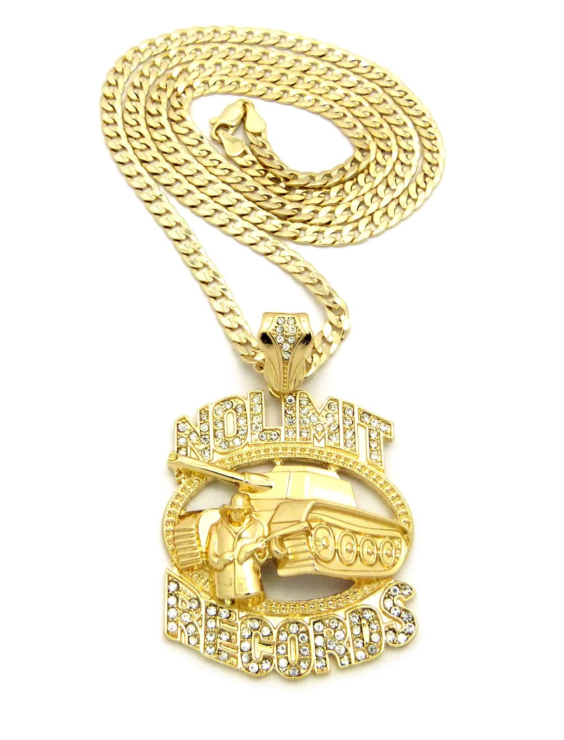 New Iced Out No Limit Records Pendant Dia-Cut Cuban Chain Necklace XZP25CDC (Gold)