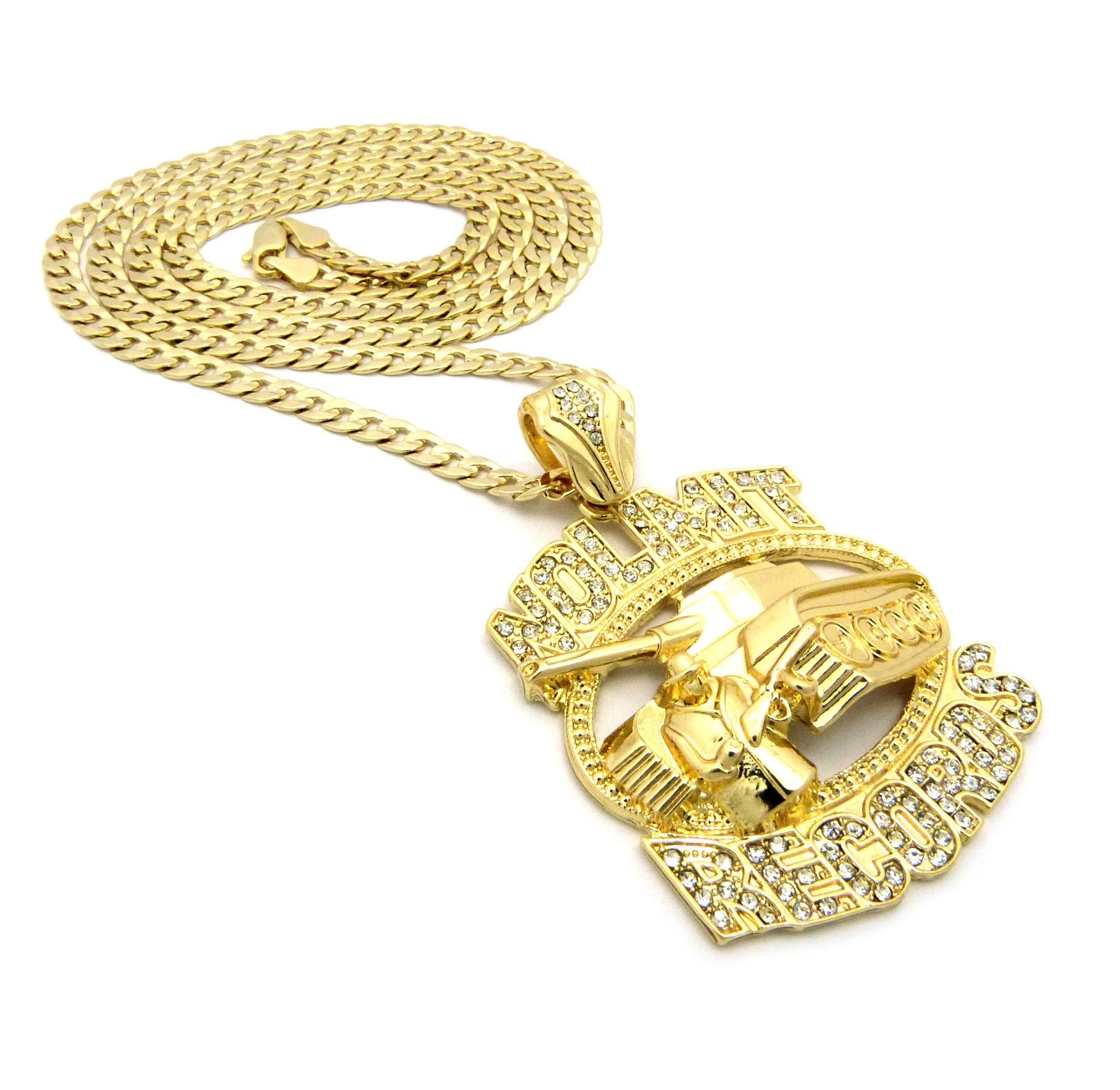 New Iced Out No Limit Records Pendant Dia-Cut Cuban Chain Necklace XZP25CDC (Gold)