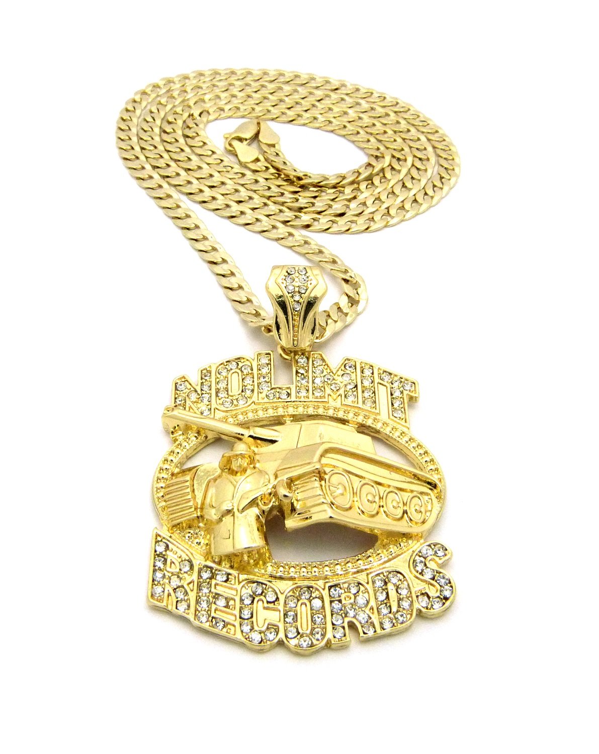 New Iced Out No Limit Records Pendant Dia-Cut Cuban Chain Necklace XZP25CDC (Gold)