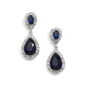 mariell sapphire cubic zirconia teardrop earrings for "something blue" bridal or september birthstone