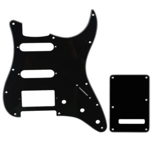 musiclily hss 11 holes strat pickguard scratch plate and back plate set for fender usa/mexico standard stratocaster modern style electric guitar,3ply black