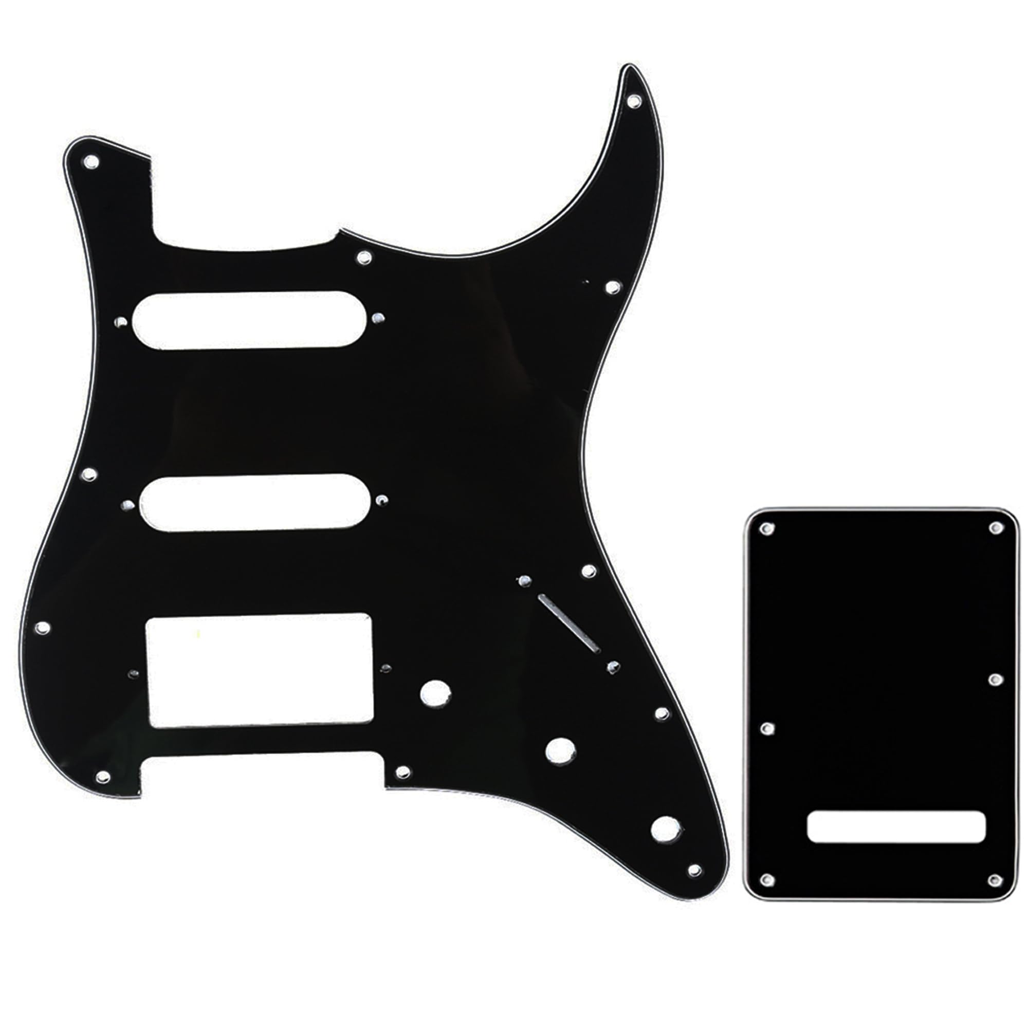 Musiclily HSS 11 Holes Strat Pickguard Scratch Plate and Back Plate Set for Fender USA/Mexico Standard Stratocaster Modern Style Electric Guitar,3Ply Black