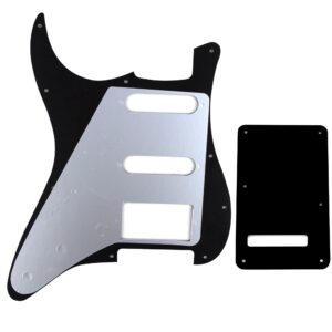 Musiclily HSS 11 Holes Strat Pickguard Scratch Plate and Back Plate Set for Fender USA/Mexico Standard Stratocaster Modern Style Electric Guitar,3Ply Black