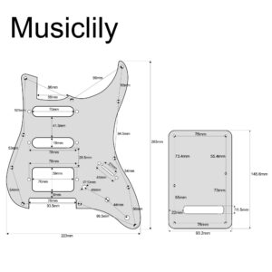 Musiclily HSS 11 Holes Strat Pickguard Scratch Plate and Back Plate Set for Fender USA/Mexico Standard Stratocaster Modern Style Electric Guitar,3Ply Black