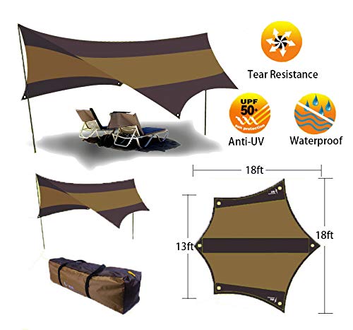 Hasika Camping Tent Tarp Extremely Large Canopy with 4 Poles Ripstop Sun Shelter Rainly for SUV Truck Picnic Activities