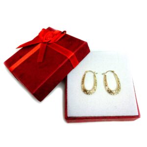 10k Yellow Gold Shiny Swirl Design Oval Hoop Earrings, Length 20mm