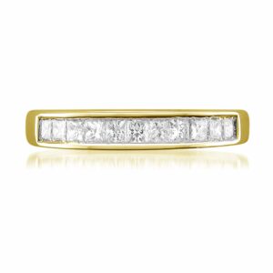 Beyond Brilliance 1/2 Carat Diamond, Channel-Set 14K Yellow Gold Princess Cut 11-Stone Diamond Bridal Wedding Band Ring (J-K, SI1-SI2)