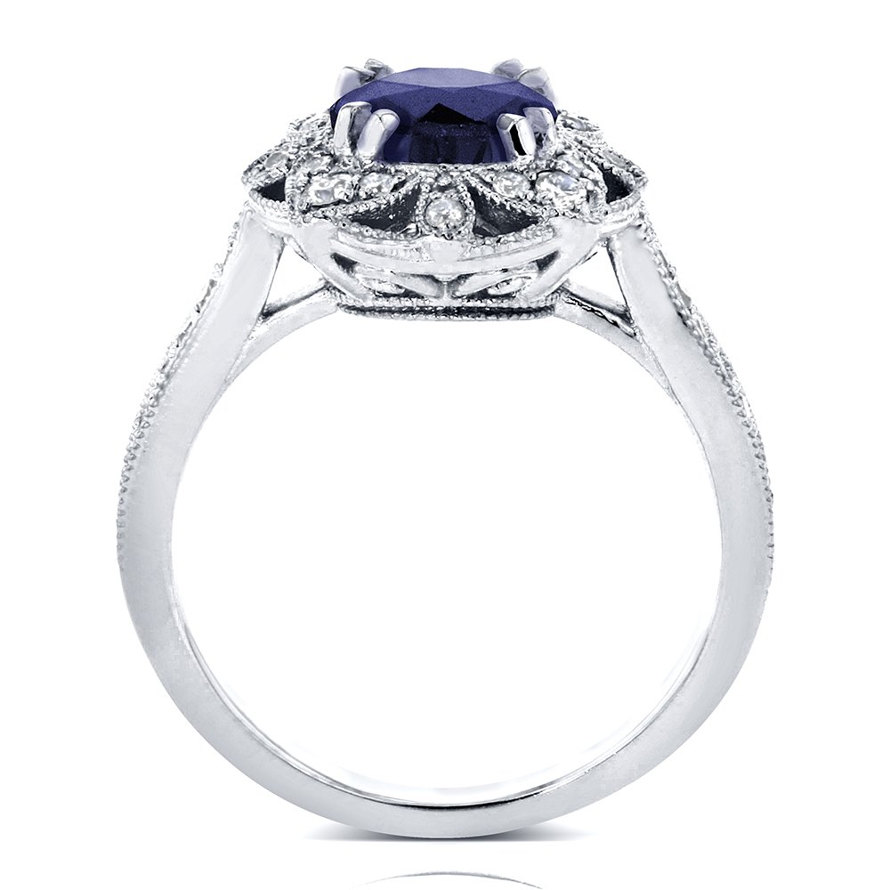 Kobelli Antique Style Floral Sapphire and Diamond Engagement Ring 1 1/2 Carat (ctw) in 14k White Gold, Size 9